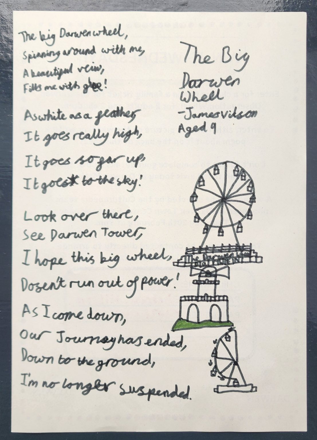 The Big Darwen Wheel: A winning poem by James, age 9 | Darwen Town Centre